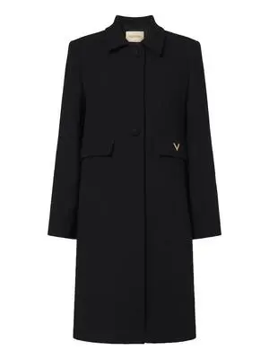 Valentino Garavani Vgold Virgin Wool Crêpe Coat - Black