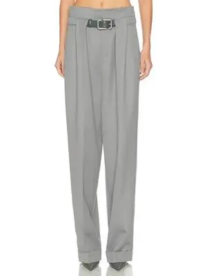 Attico Long Belted Trousers - Grey