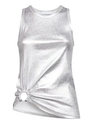 Rabanne Metallic Cotton Tank Top With Ring Detail - Silver