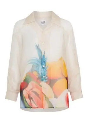 DONDE ESTEBAN Donde Esteban White Silk Chiffon Printed Shirt