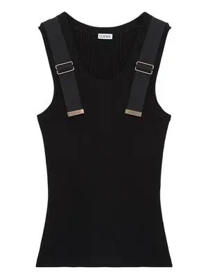 Loewe Ribbed Tank Top With Engraved Metal Straps - Black