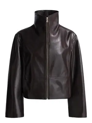 Nour Hammour Etienne Cropped Leather Jacket - Brown