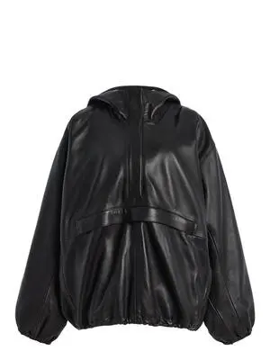 RÓHE Oversized Leather Anorak With Hood - Black