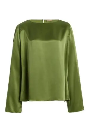 Comme Si Comme Si Bell Sleeve Silk Top Green