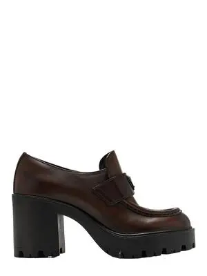 Prada Leather Platform Loafer Pumps - Brown