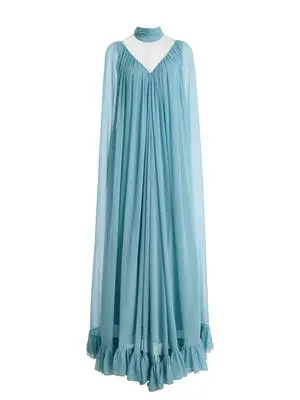 RODARTE Pleated Cape Chiffon Gown - Blue