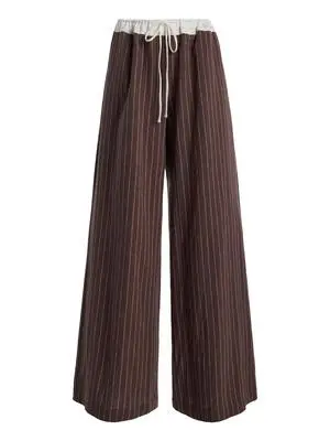 ELCE Verci Striped Cotton-linen Wide-leg Pants - Brown