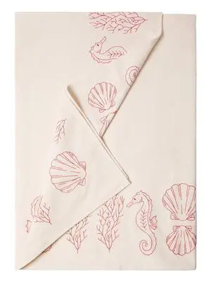 LES-OTTOMANS Embroidered Linen Tablecloth - Red