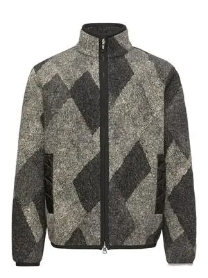 Moncler Diamond Pattern Wool Blend Zip-up Cardigan - Grey