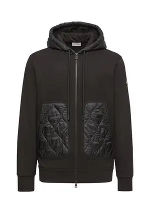 Moncler Diamond Quilted Cotton Blend Zip-up Hoodie - Black