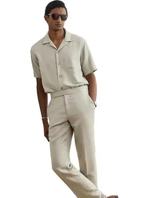 Ralph Lauren Gregory Hand-tailored Silk-linen Trouser - Pearl Grey