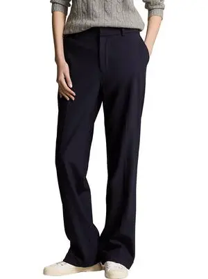 Ralph Lauren High-rise Relaxed Straight Italian Stretch Wool Faille Pants - Navy