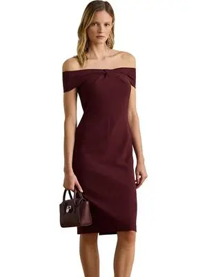 Ralph Lauren Twist-front Off-the-shoulder Crepe Sheath Dress - Dark Garnet