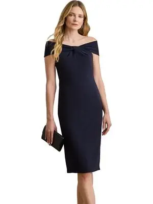 Ralph Lauren Twist-front Off-the-shoulder Crepe Sheath Dress - Lighthouse Navy