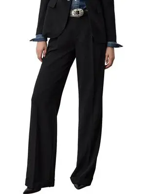 Ralph Lauren Acklie Wool Gabardine Pleated Wide Leg Trousers - Black