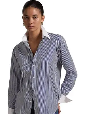 Ralph Lauren Striped Cotton Shirt With Extended Cuffs - White/fall Royal