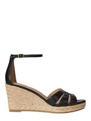 Ralph Lauren Nellie Nappa Leather Espadrille Wedge Sandals - Black