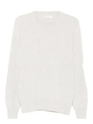Brunello Cucinelli Cashmere Sweater With Suede Patches - Grey