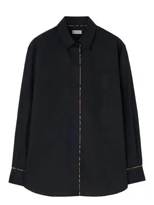 Burberry Relaxed Fit Check Piping Cotton Shirt - Navy