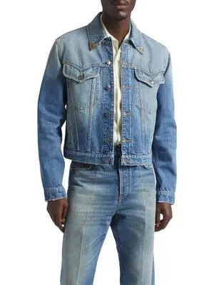 Versace Denim Jacket With Medusa Filigree Collar - Medium Blue