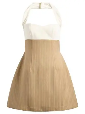 Oddmuse Pinstripe Halter Minidress - Camel