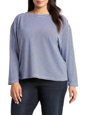 Eileen Fisher Striped Organic Cotton Boxy Top - Infinity