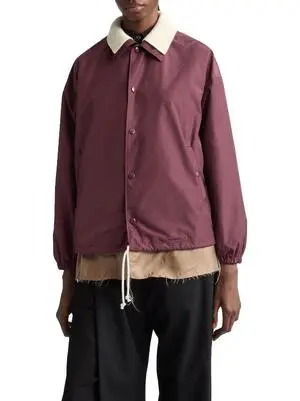 Undercover Mixed Media Stand Collar Jacket - Bordeaux