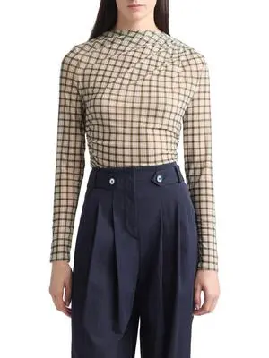 Veronica Beard Nuwina Check Ruched Top - Loden Multi