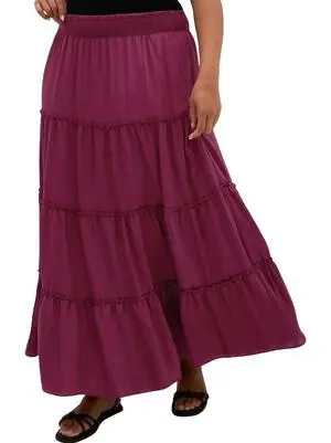 City Chic Boho Tiered Maxi Skirt - Pomegranate