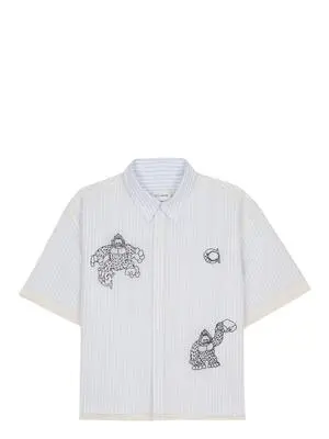 BRAIN DEAD X Coach Striped Camp Shirt - Blue