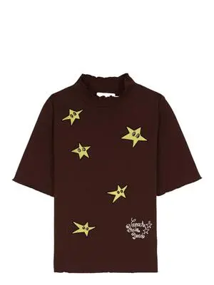 BRAIN DEAD X Coach Pointelle Mockneck Top With Star Appliqués - Brown