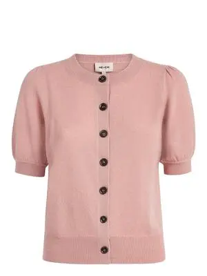 ME+EM Cashmere Cardigan With Puff Sleeves - Pink