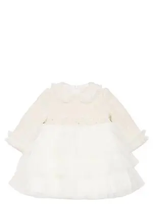 BIMBALO Tweed And Tulle Dress With Pearl Embellishments - Ivory