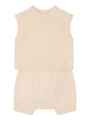Bonpoint Cotton Knit Vest And Bloomer Set - White