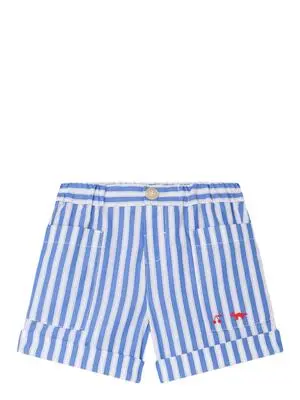 Bonpoint X Maison Kitsuné Striped Shorts With Embroidered Motifs - Navy