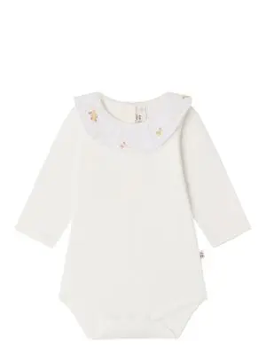 Bonpoint Organic Cotton June Bodysuit With Embroidered Ruffle Collar - White