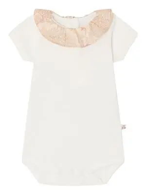 Bonpoint Organic Cotton June Bodysuit With Ruffle Collar - White