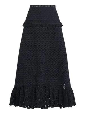 Ulla Johnson Ulla Johnson Broderie Anglaise Violetta Midi Skirt Navy