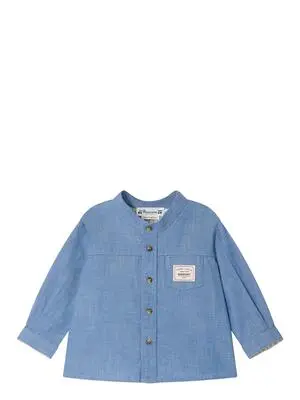 Bonpoint Cotton Shirt With Band Collar - Blue