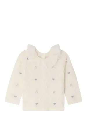 Bonpoint Embroidered Frill-collar Cardigan - Ivory
