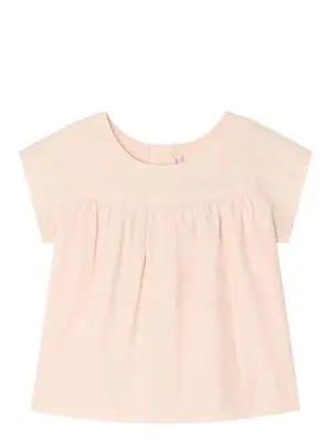 Bonpoint Embroidered Cotton Top With Button Back Closure - Pink
