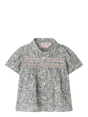 Bonpoint Floral Print Short Sleeve Blouse - Navy