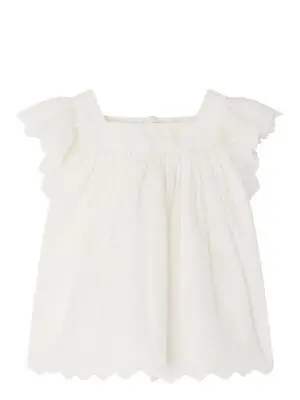 Bonpoint Cotton Embroidered Top With Ruffle Sleeves - White