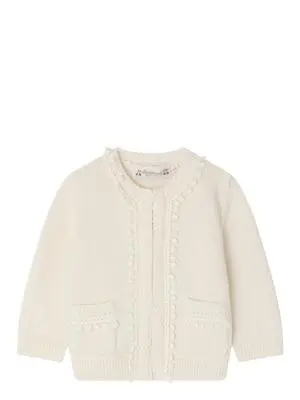 Bonpoint Cotton-cashmere Cardigan With Pompom Trim - Ivory