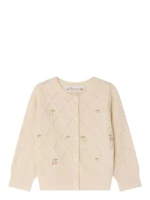 Bonpoint Wool-blend Cardigan With Cherry Appliqu - Ivory