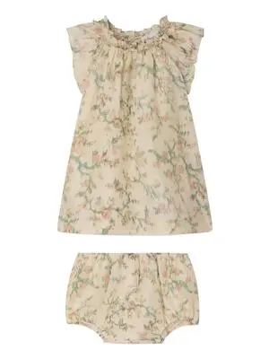 Bonpoint Silk Floral Print Dress And Bloomers Set - Green