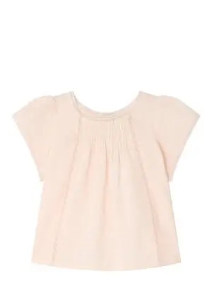 Bonpoint Cotton Blouse With Pintucks And Lace Trim - Pink