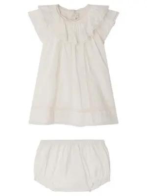 Bonpoint Cotton Dress And Bloomers Set With Lace Trim - White