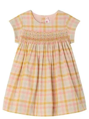 Bonpoint Cotton Check-print Smocked Dress - Pink