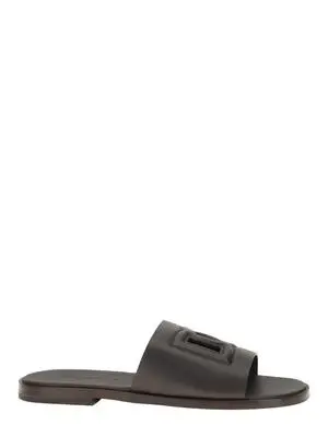 Dolce & Gabbana Embossed Logo Flat Sandals - Brown